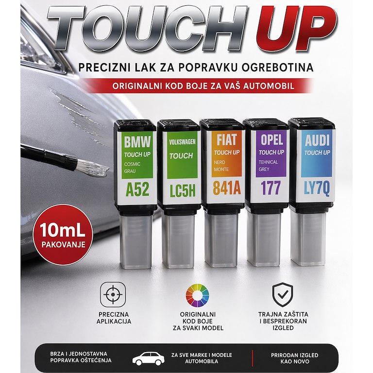 Touchup Korektor boje za ogrebotine za Chrysler, Fiat (10ml) – Boja: QXR/XR – Brilliant Black