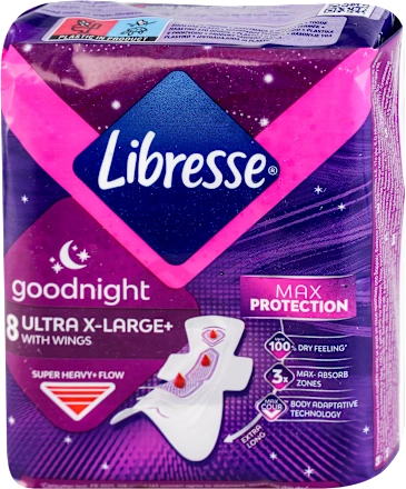 Libresse
goodnight ULTRA+ noćni ciklusni ulošci sa krilcima - X LARGE, 8 kom
