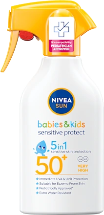NIVEA SUN
babies & kids sensitive protect sprej za zaštitu od sunca za bebe i decu 5in1, SPF 50+, od 6. meseca, 250 ml