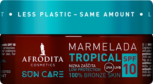 AFRODITA
SUN CARE TROPICAL marmelada za zaštitu od sunca i intenzivno tamnjenje, SPF10, 200 ml