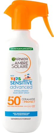 GARNIER AMBRE SOLAIRE
KIDS SENSITIVE advanced mleko u sprej za zaštitu od sunca dečije kože, SPF 50+, 270 ml