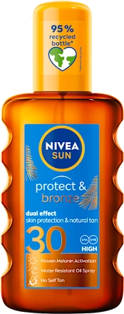 NIVEA SUN
protect&bronze ulje za zaštitu od sunca u spreju i prirodno tamnjenje, SPF 30, 200 ml