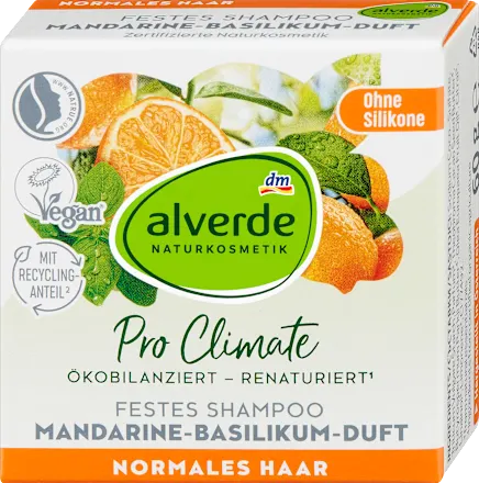 alverde NATURKOSMETIK
Pro Climate čvrsti šampon za kosu - mandarina-bosiljak, 60 g