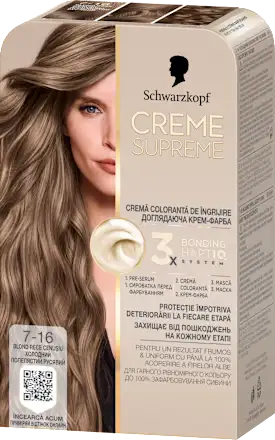 Schwarzkopf CREME SUPREME
Boja za kosu - 7-16 Cool Ash Dark Blonde, 1 kom