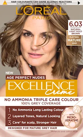 L'ORÉAL PARiS EXCELLENCE Creme
Boja za kosu Age Perfect Nudes – 6.03 Natural Light Gold Brown, 1 kom