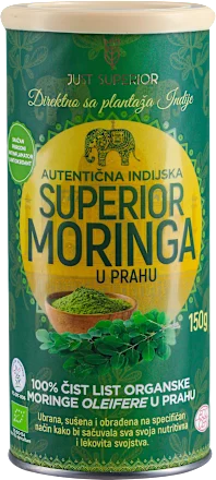 JUST SUPERIOR
Organska INDIJSKA SUPERIOR MORINGA U PRAHU, 150 g