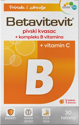 esensa
Betavitevit tablete: pivski kvasac + kompleks B vitamina + vitamin C, 30 kom
Dodatak ishrani