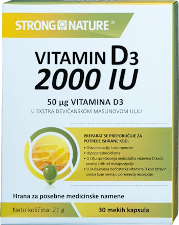 STRONG NATURE
VITAMIN D3 2000IU, 30 kom
Dodatak ishrani