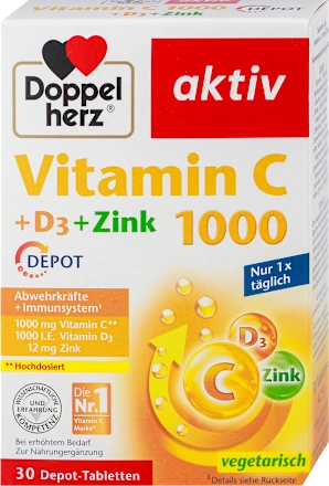 Doppelherz
aktiv Vitamin C + D3 + Cink, 30 kom
Dodatak ishrani