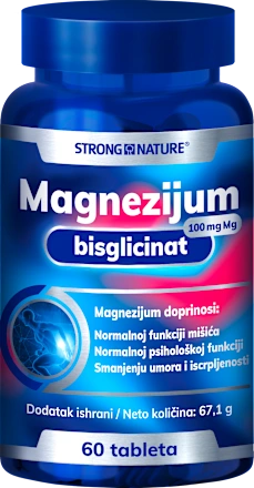 STRONG NATURE
Magnezijum bisglicinat 100mg tablete, 60 kom
Dodatak ishrani