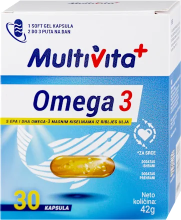 Multivita
Omega 3 kapsule sa EPA i DHA Omega-3 masnim kiselinama iz ribljeg ulja, 30 kom
Dodatak ishrani