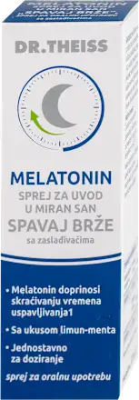 DR.THEISS
MELATONIN SPREJ ZA UVOD U MIRAN SAN - sprej za oralnu upotrebu sa zaslađivačima, 30 ml
Dodatak ishrani