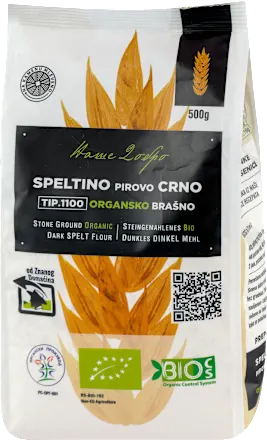 Naše Dobro
SPELTINO CRNO ORGANSKO BRAŠNO - tip 1100, 500 g