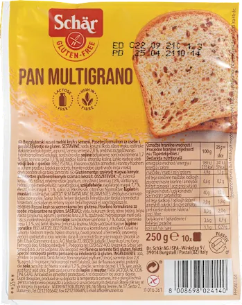Schär
PAN MULTIGRANO- hleb bez glutena, 10 kriški, 250 g