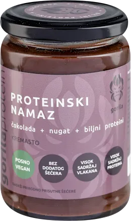 gorilaprotein
PROTEINSKI NAMAZ - čokolada+nugat+biljni proteini, 375 g