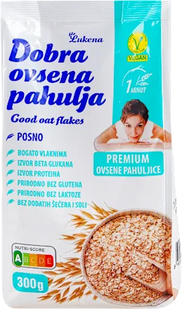 Dobra ovsena kaša
Dobra ovsena pahulja - ovsene pahuljice, 300 g