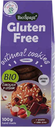 BioŠpajz
Gluten Free organski ovseni keks - čokolada i lešnik, 100 g