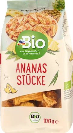 dmBio
Sušeni komadići ananasa, 100 g