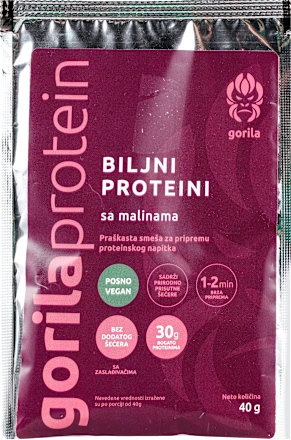 gorilaprotein
BILJNI PROTEINI sa malinom, 40 g
Dodatak ishrani