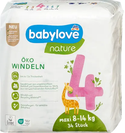 babylove nature
nature pelene, veličina 4 maxi (8-14kg), 34 kom
