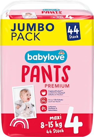 babylove
JUMBO PACK PREMIUM pelene gaćice, veličina maxi 4 (8-15kg), 44 kom