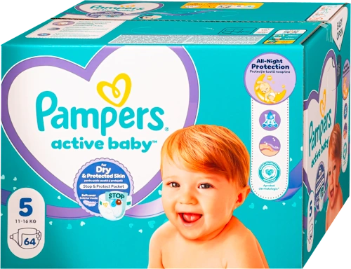 Pampers active baby
Pelene, veličina 5 (11-16 kg), 64 kom