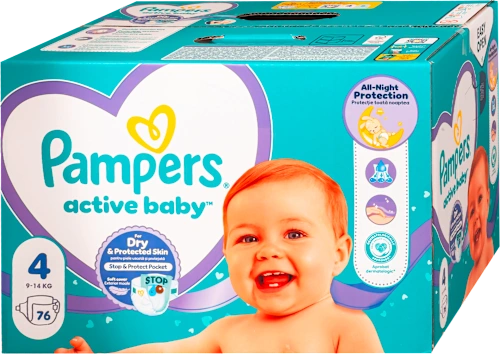 Pampers active baby
Pelene, veličina 4 (9 - 14 kg), 76 kom