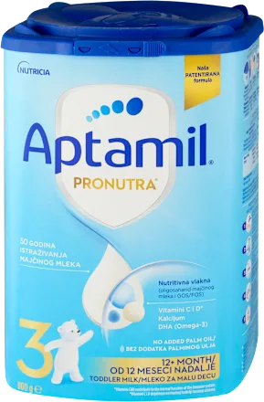 Aptamil
PRONUTRA 3 mlečna formula za malu decu, od 12 meseci, 800 g
Prelazno mleko