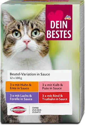 DEIN BESTES
Kompletna hrana za odrasle mačke - meso i riba u sosu, 12x100g, 1.200 g
Kompletna hrana za životinje