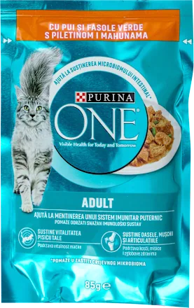 PURINA ONE
Kompletna hrana za odrasle mačke, piletina i boranija, 85 g
Kompletna hrana za životinje