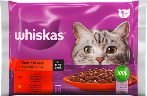 whiskas
Klasičan obrok u kesici - govedina/piletina, 4x85g, 340 g
Kompletna hrana za životinje