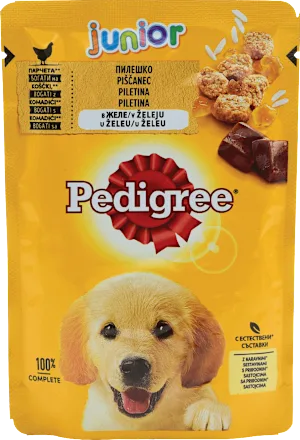 Pedigree
junior vlažna hrana za kuce - piletina u želeu, 100 g
Hrana za životinje