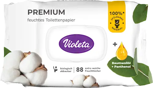 Violeta
Premium vlažni toalet papir Cotton, 88 kom