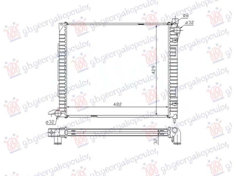 HLADNJAK MOTORA 2.0 DI DIZEL (-2000) – 2.0 DI DIZEL (Soft Top) (1998-2007) (MAN) (+/-AC) (484×429) (NRF) LAND ROVER FREELANDER 1998-2007 (L314) (OEM: ESR4199, PCC000100, PCC000101)