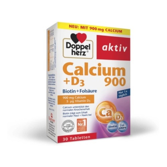 DOPPELHERZ AKTIV CALCIUM 900 + VITAMIN D3 + FOLNA KISELINA + BIOTIN 30 TABLETA
