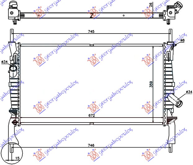 HLADNJAK MOTORA 2.2/2.3 TDCI 2.4i (-AC) (67×38) (NRF) FORD TRANSIT 2006-2013 (FA/FB/FZ/FC) (OEM: 1370865, 1371296, 1383315)