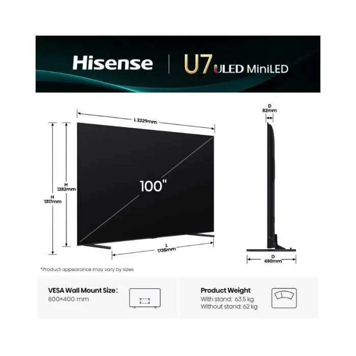 HISENSE 100 inča 100U7Q Mini-LED 4K UHD Smart TV