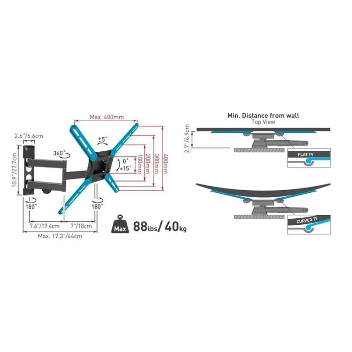 BARKAN 3400W.W LCD TV zglobni zidni nosač do 65 inča za ravne i zakrivljene televizore