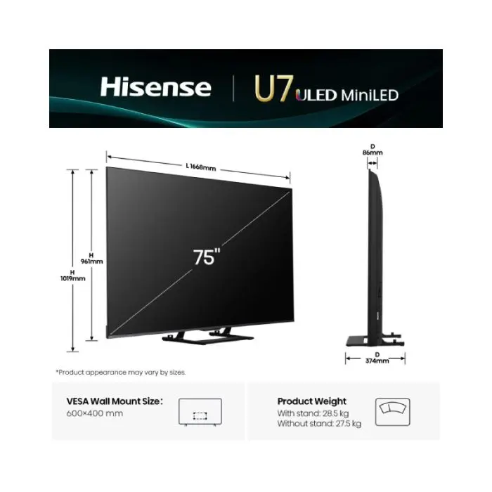 HISENSE 75 inča 75U7Q ULED Mini-LED 4K UHD Smart TV