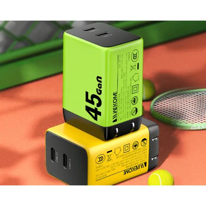 WEKOME WP-U33 Super brzi Strujni GaN Punjač, 2-porta USB (2 x 3.1 tipC) 45W, žuti