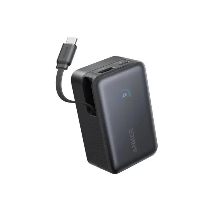 ANKER Nano 10000mAh, 45W, sa ugrađenim USB-C kablom na izvlačenje, Power Bank crni