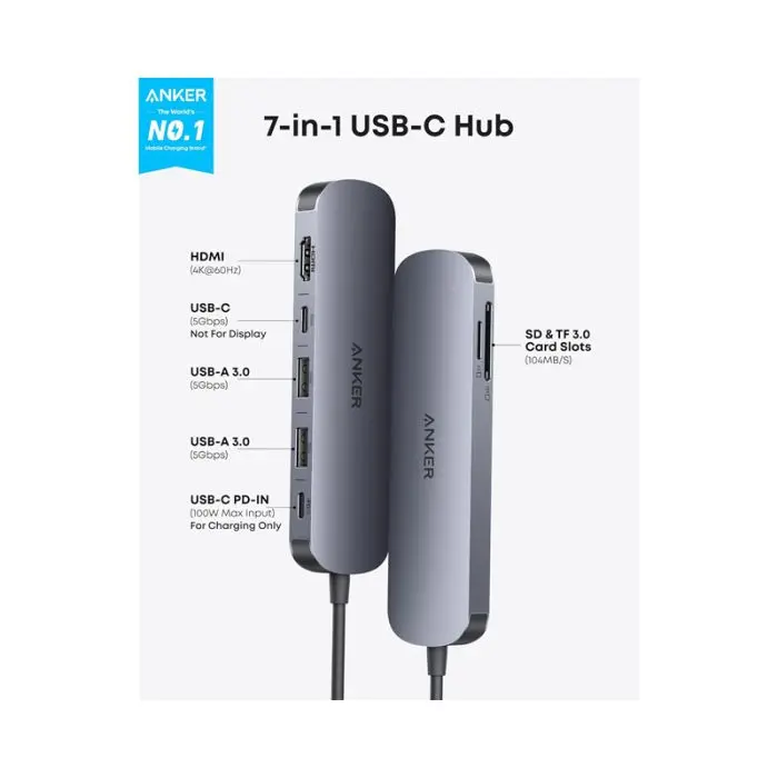ANKER Nano USB-C Hub 7u1, sivi