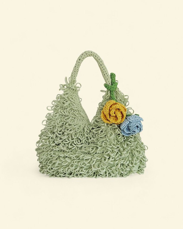 Čupavi pleteni ceger Heklana ceger torba čupave teksture Kivi zelena torba Handmade tašna