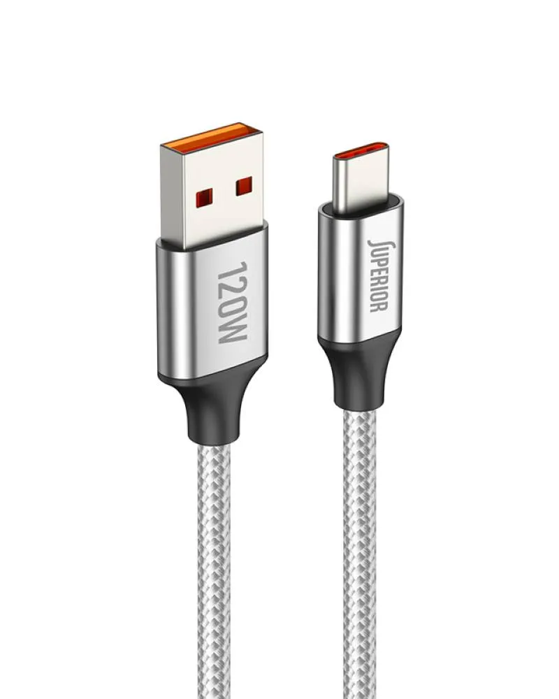 Kabl Superior SU-K100 USB-C 120W - Pleteni 1m - Silver