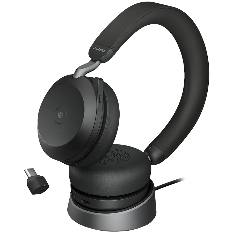 JABRA EVOLVE2 75, Link380c MS Stereo Stand Black, EVOLVE2 75 headset Black MS, Link 380 BT adapter USB-C MS, EVOLVE2 75 Deskstand USB-A,1.2m USB-C to USB-C cable, carry pouch, warranty and warning...