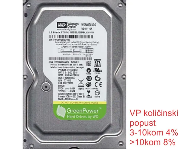 HDD 3.5 * 500GB WD5000AVDS WD AV-GP 7200RPM 32MB SATA