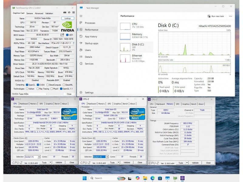Fujitsu 2xE5 2470V2-(20c 40t) 64GB Tesla k40 12GBGDDR5