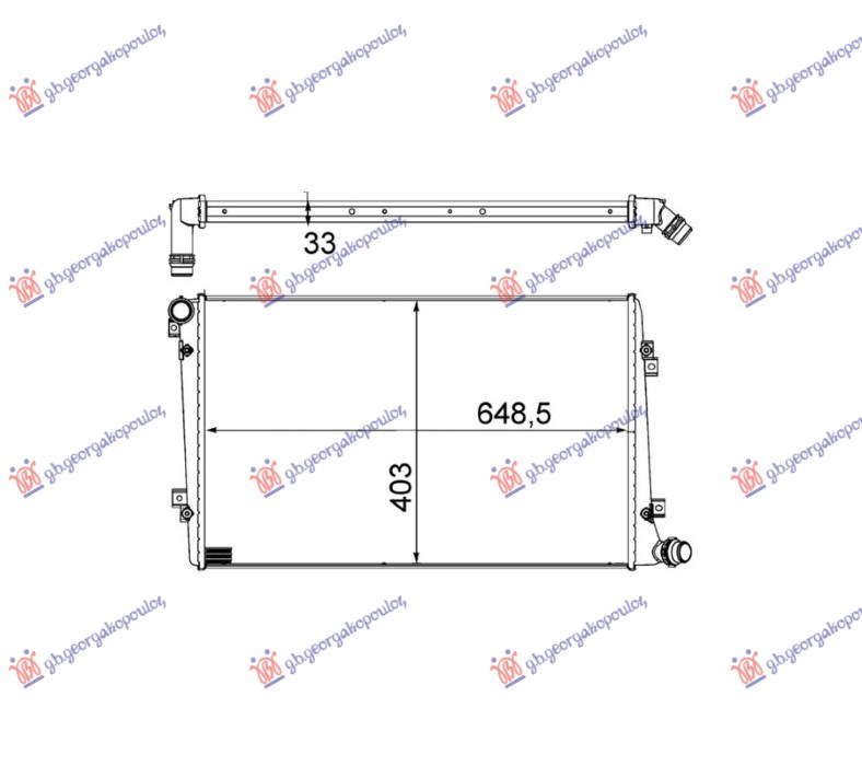 HLADNJAK MOTORA 1.9/2.0 TDi DIZEL (650×400) CEV DIJAGONALNO (LEMLJEN SPOJ) (VALEO) VW GOLF PLUS 2004-2009 (5M1/521) (OEM: 1K0121251AK, 1K0121251AM)