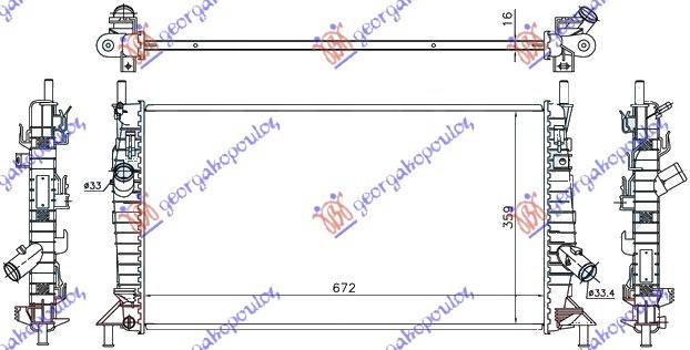HLADNJAK MOTORA 1.6/1.8/2.5/2.0 TDCi (MAN/AUTO) (670×380) (NRF) FORD FOCUS 2004-2008 (DAW/DBW) (OEM: 1357325, 8603811)
