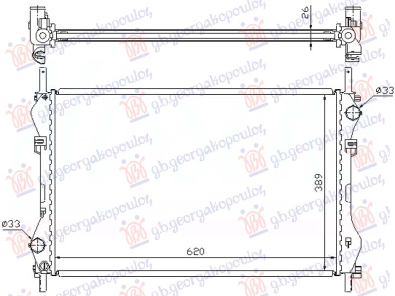 HLADNJAK MOTORA 2.4 DIZEL (-AC) (620x400x26) (NRF) FORD TRANSIT 2000-2006 (FA/FB/FZ/FC) (OEM: 4596701, YCIH8005B01BE)